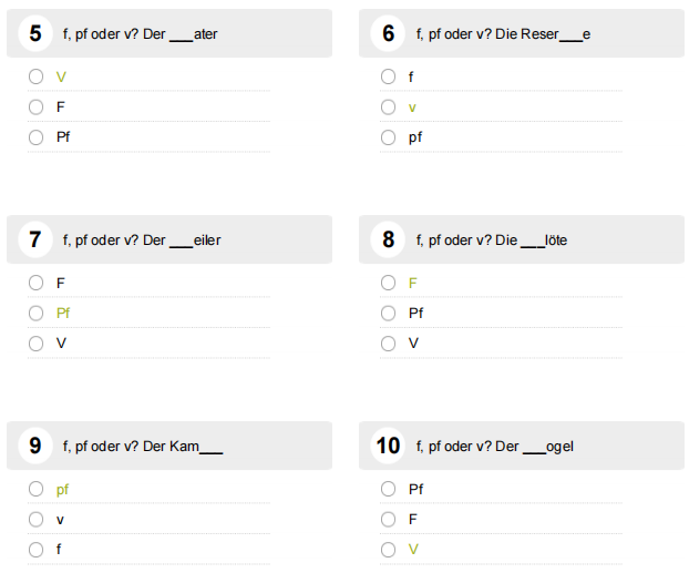 Test Wörter mit F, Pf oder V_儿童德语作业纸_德语考试_德语_学习网